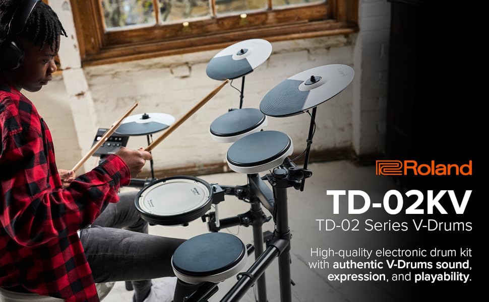 Roland TD-02KV V-Drums | Electronic Drum Kit with Expressive Playability, Noise-Reducing ...