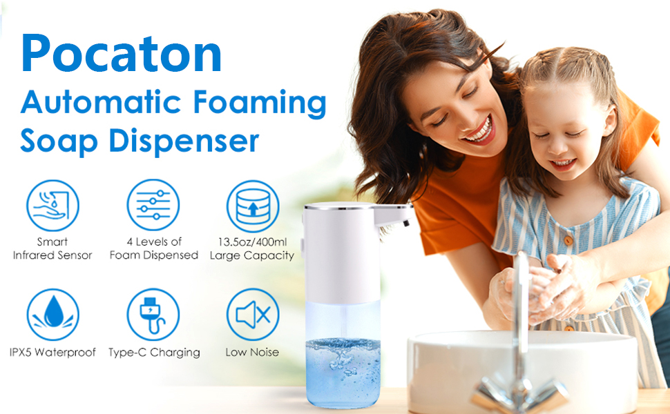 Automatic Foaming Soap Dispenser, 4 Gear Touchless Hands Free Soap Dispenser, 400ML Wall Mount ...