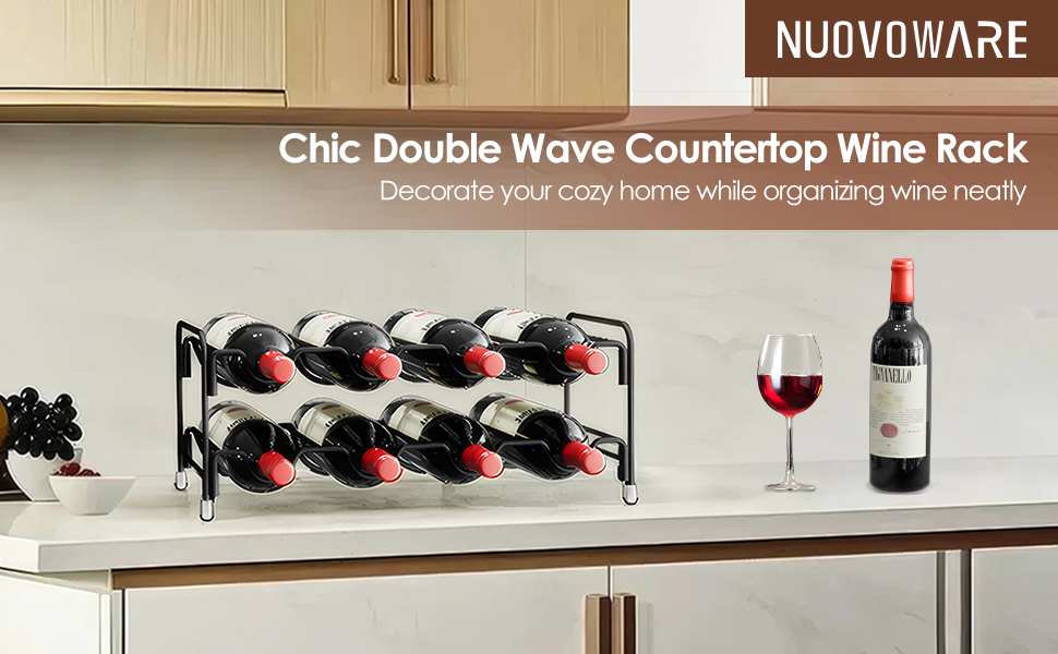 Amazon.com: Nuovoware Double Wave Wine Rack, Freestanding 8 Bottle 2 Tier, Carbon Steel Wine ...