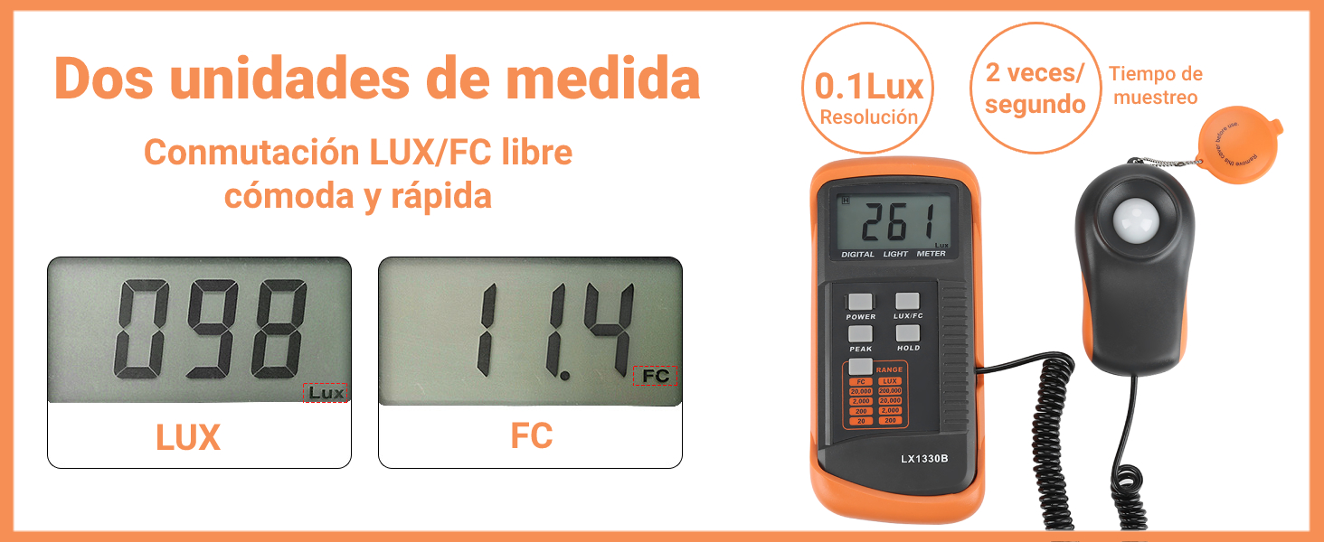 LX1330B Luxómetro Digital Medidor de Luz Pantalla LCD Medidor de Lux Fotómetro 0,1 a 200000 Lux ...