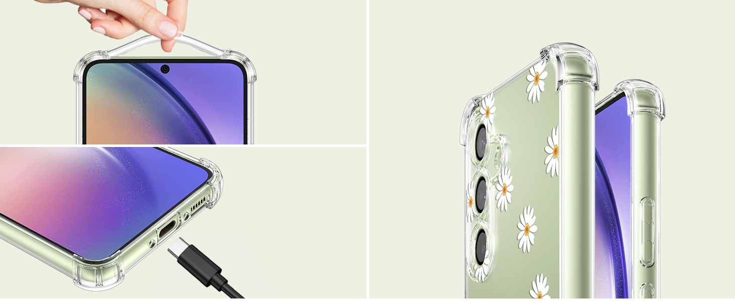 ZTOFERA Case for Samsung Galaxy S24, Transparent Clear Soft TPU Case with Daisy Pattern, Ultra ...