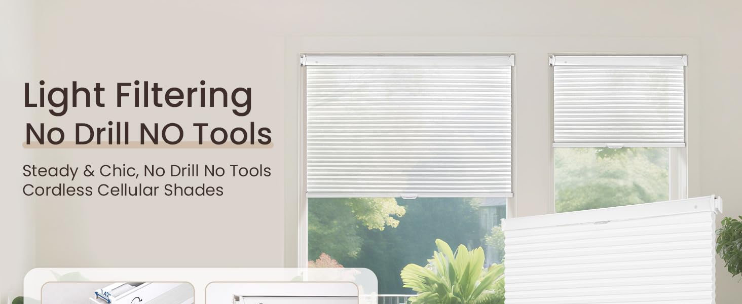 Amazon.com: Grandekor No Drill No Tools Cordless Cellular Shades,Light ...