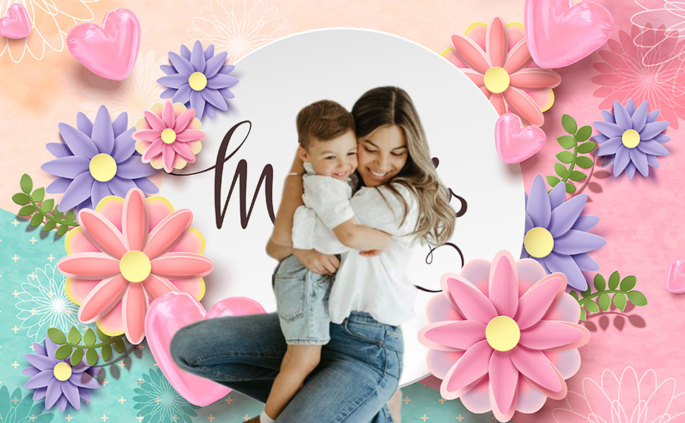 Amazon.com : MAQTT 60X40in Happy Mother's Day Backdrops Love Heart Photography Background Flower ...