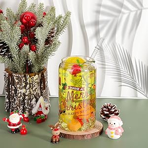 Amazon.com | pengtai Christmas Gifts Cups,Christmas Glass Tumbler,16oz ...