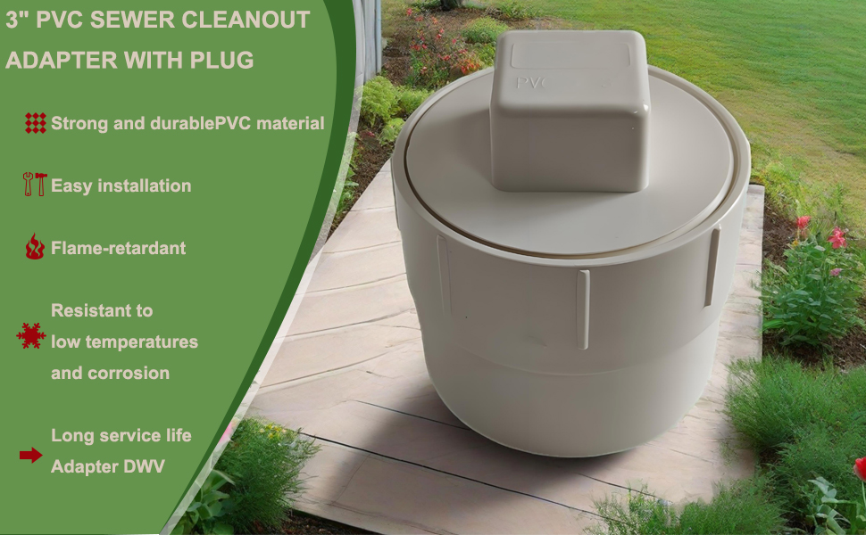 Amazon.com: 3" PVC Sewer Cleanout Adapter with Plug Pipe Fitting，PVC ...