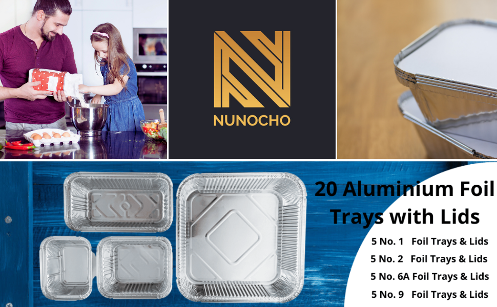 NUNOCHO Aluminium Foil Trays With Lids. Containers Pack 20 Set 4 Sizes ...
