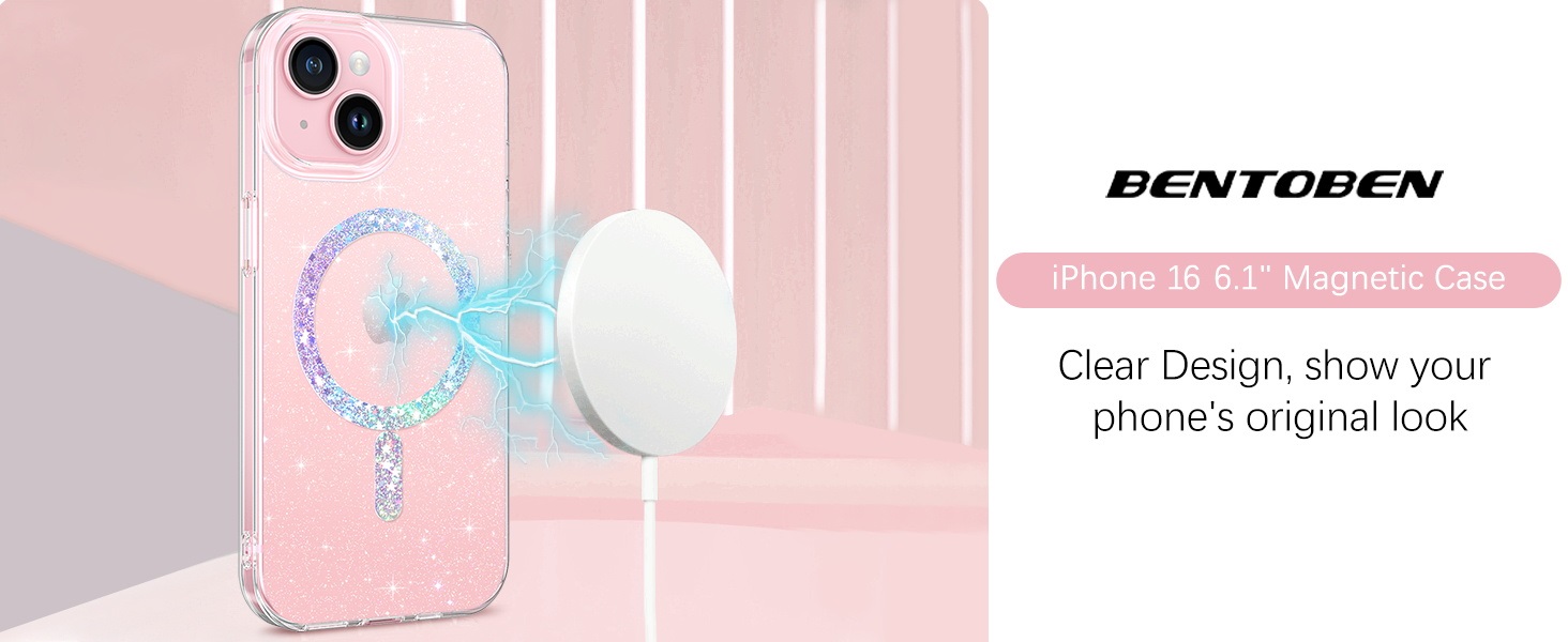 Amazon.com: BENTOBEN Magnetic for iPhone 16 Case, Clear Crystal Glitter Phone Case [Compatible ...