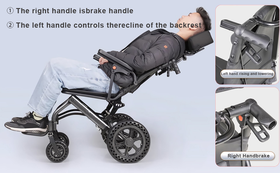 Amazon.com: Foldable Reclining Wheelchair, Can Tilt 150 °,Portable Transport Wheelchair with ...