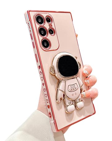 Amazon.com: PHYLLA Phone Case for Samsung Galaxy S22 Ultra 6.8" Luxury Plating Astronaut Stand ...