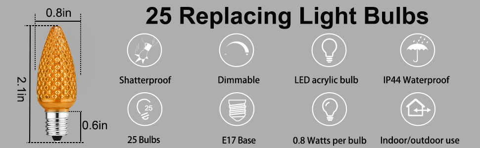 Minetom 25 Pack LED C9 Multicolor Replacement Christmas Light Bulbs ...