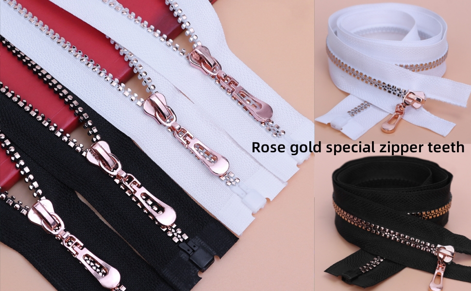 Amazon.com: Wonesifee Separating Zippers #5Resin Plastic Zippers Rose Gold Teeth Heavy Duty for ...
