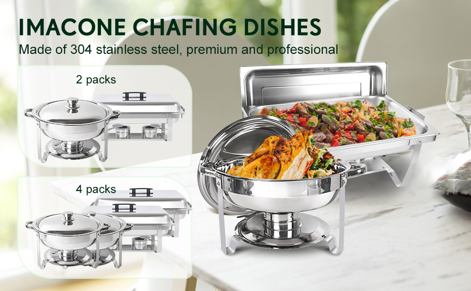 Amazon.com: IMACONE Chafing Dish Buffet Set 4 Pack, 8 QT Rectangle & 5QT Round Stainless Steel ...