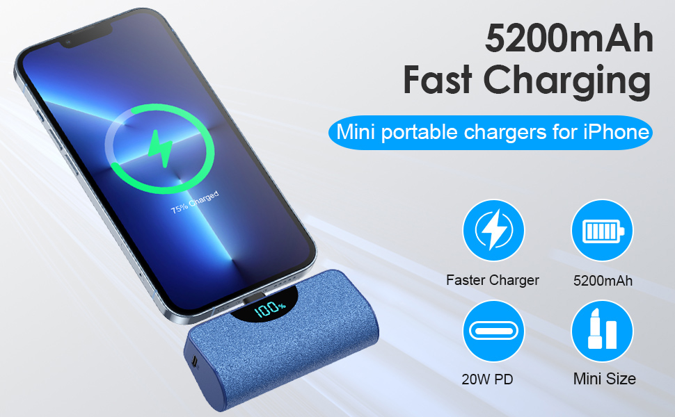 Amazon.com: Mini Portable Charger Power Bank for iPhone, 5200mAh External battery Charging Bank ...