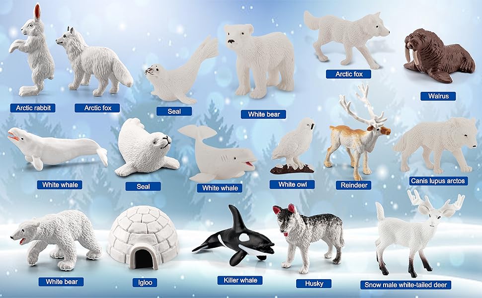Amazon.com: Mini Arctic Animal Toys Set 16 Pcs Polar Animal Figures Figurines Arctic Fox Polar ...