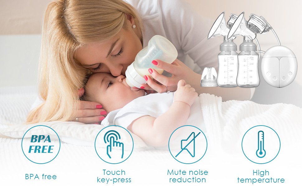 Double Electric Breast Pump, Pain Free Strong Suction Power Dual Breastfeeding Pump with 2 Milk ...