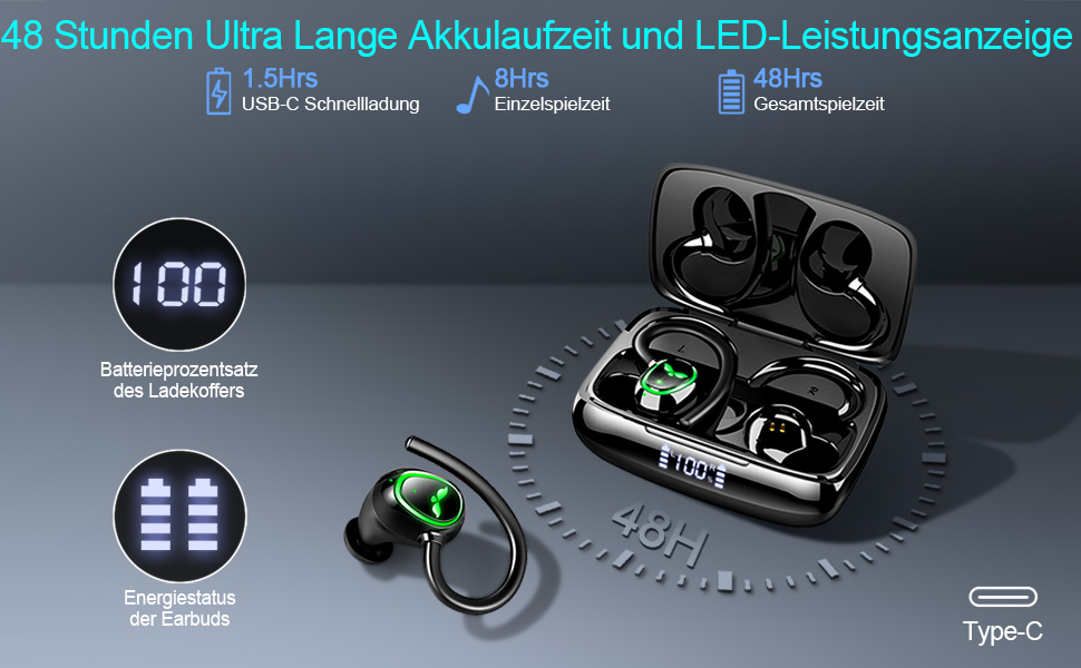Ordtop Bluetooth Kopfhörer Sport In Ear Kopfhörer Kabellos Bluetooth 5. ...