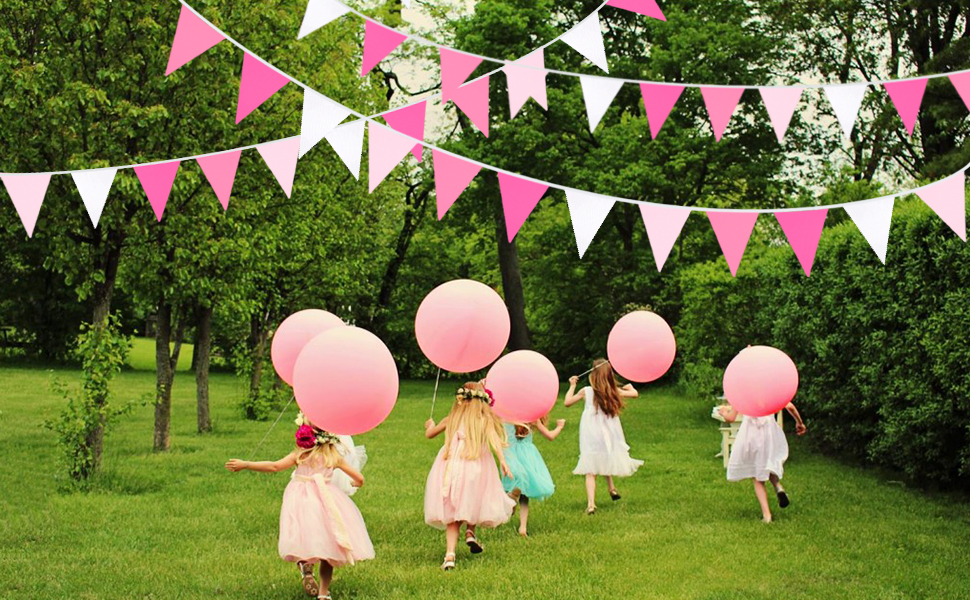 10M/32.8 Ft Rose Pink Bunting Banner Fabric Flag Cotton Pennant Cloth ...