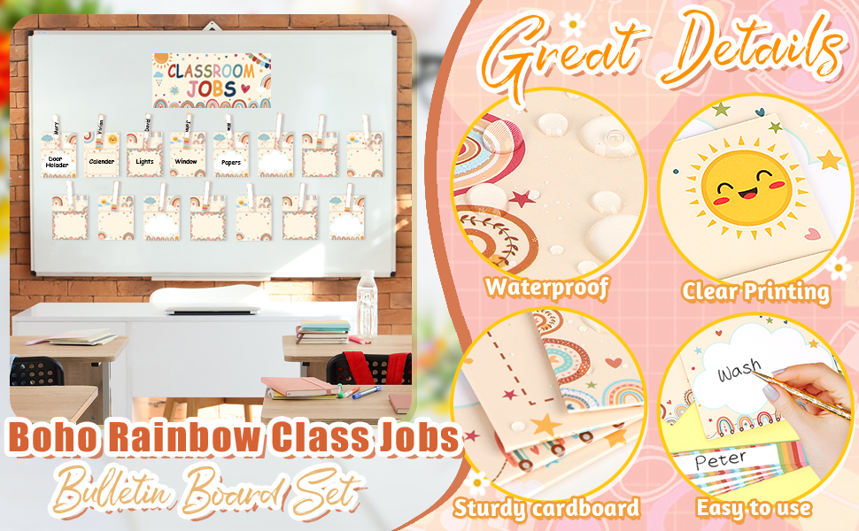 Amazon.com: Boho Rainbow Class Jobs Bulletin Board Colorful Classroom ...