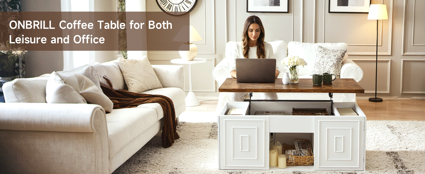 Amazon.com: ONBRILL Lift Top Coffee Table with Storage, 48" Rustic Center Table with Hidden ...