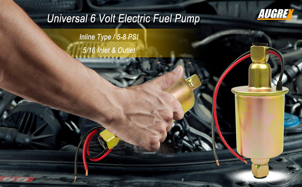 Amazon.com: AUGREX Universal 6 Volt Electric Fuel Pump with Installation Kit, Inline Type 5-8 ...