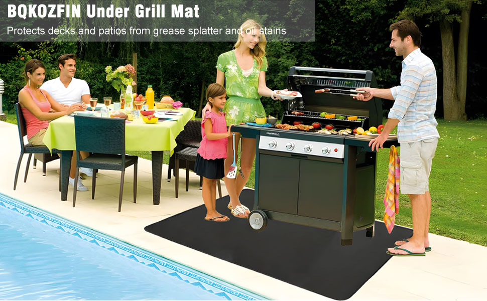 BQKOZFIN Under Grill Mat, 97 x 127CM BBQ Floor Mat for Outdoor Grill, Double-Sided Fireproof ...