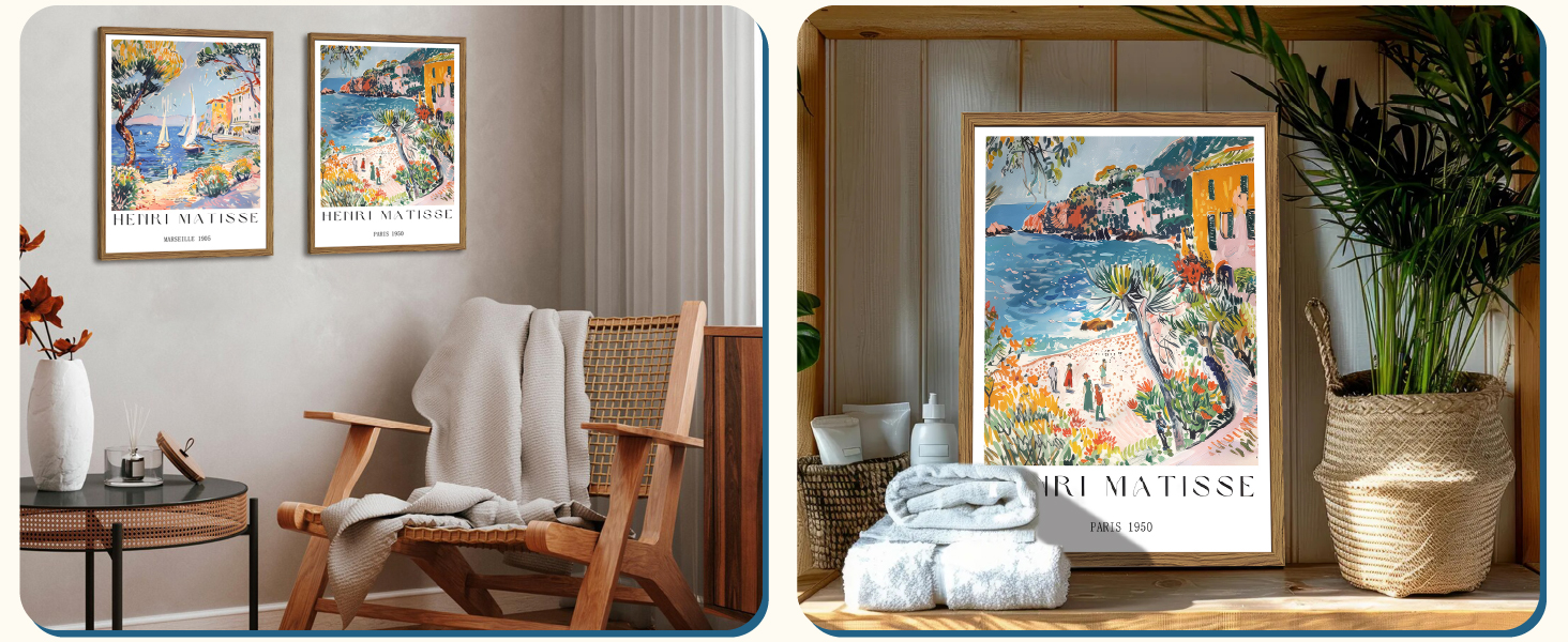 Amazon.com: Henri Matisse Wall Art Framed Set of 3 Amalfi Coast Wall Decor Paintings, Vintage ...