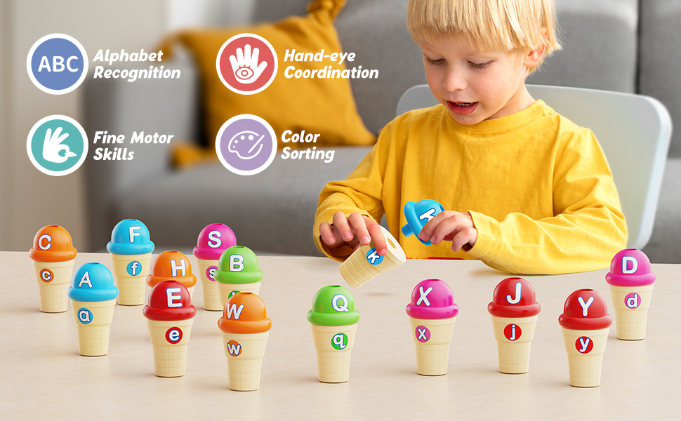Amazon.com: Kasfalci Alphabet Learning Toys,Ice Cream Toys Play Set,ABC Learning for Toddlers ...