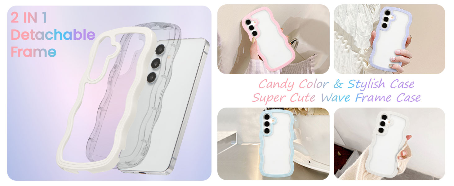 Amazon.com: UEEBAI Wave Frame Clear Case for Samsung Galaxy A15 4G/5G Curly Clear Phone Case ...