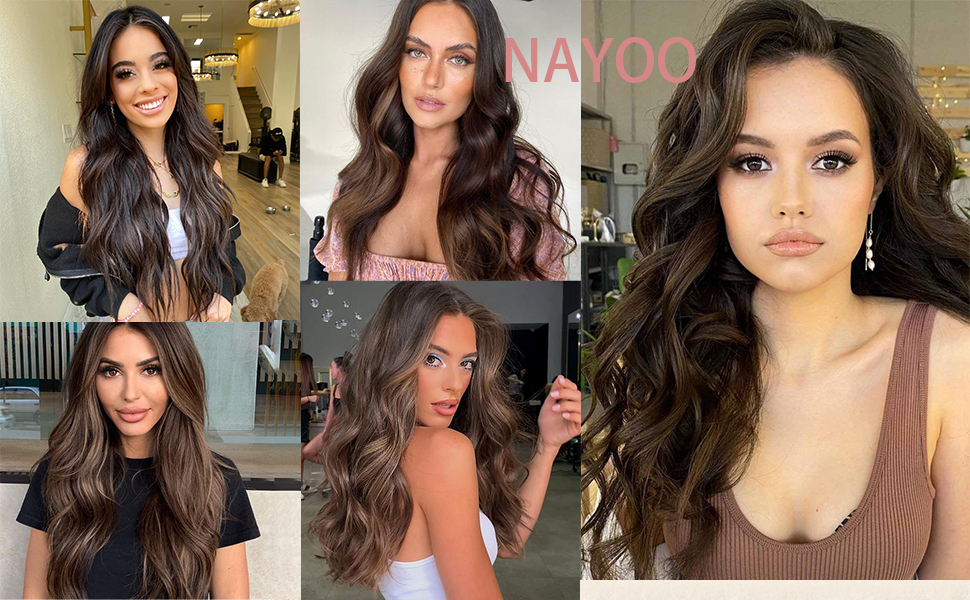 Amazon.com: NAYOO Long Brown Wig For Women 26 Inch Brown Wavy Wig with U-part Lace Natural ...
