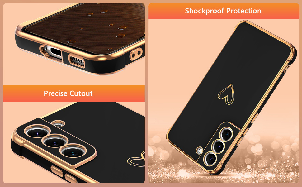 GUAGUA for Galaxy S21 FE Case Samsung S21 FE Case 5G Cute Heart Pattern Soft TPU Plating Cover ...