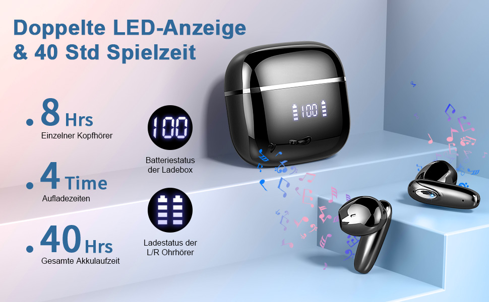 Kopfhörer In Ear Kabellos Bluetooth 5.3 mit 40 Std Hi-Fi Stereo, 4 ENC ...