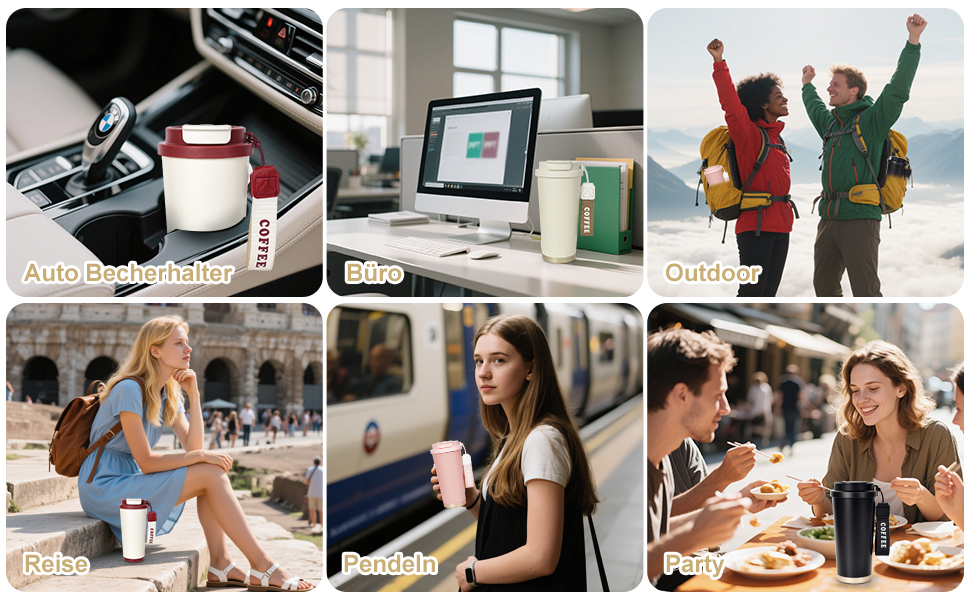 Longiang Thermobecher Edelstahl 530ml, Auslaufsicher Kaffeebecher to go mit 2-in-1-Deckel und ...