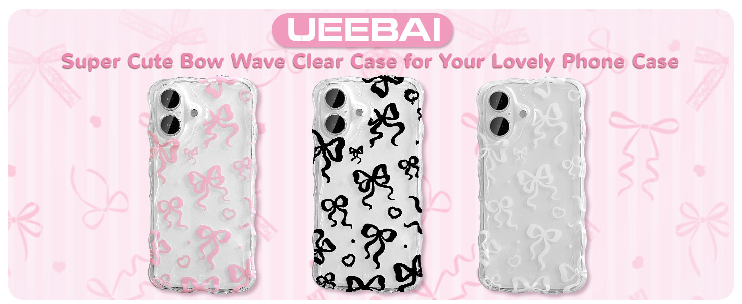 Amazon.com: UEEBAI Cute Heart Bow Case for iPhone 16 Plus 6.7 inch, Wave Ribbon Bows Phone Case ...