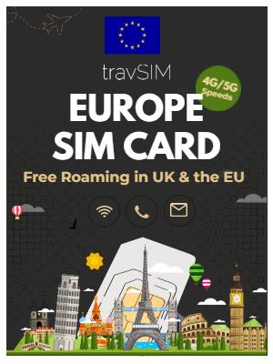 travSIM Europe SIM Card with 06GB Data (4G/5G) + Unlimited Calls & Texts | Valid 30 Days | Works ...