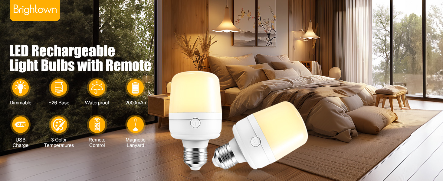Amazon.com: Brightown E26 Rechargeable Light Bulb with Remote Timer and ...