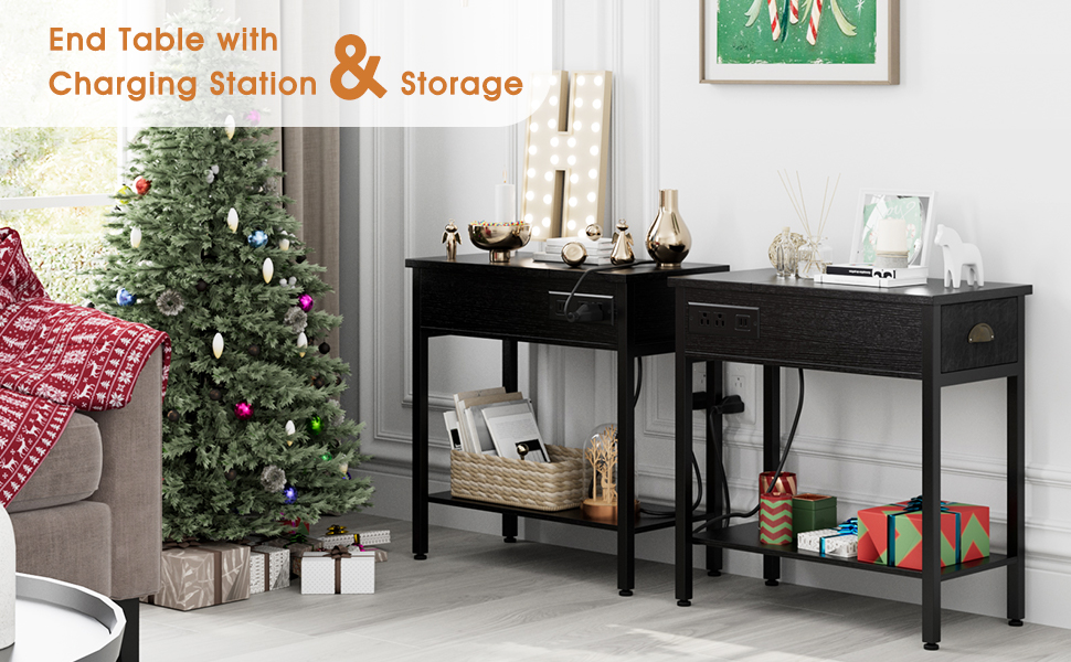 Amazon.com: 23 "End Table with Charging Station- Flip Top Narrow Side Tables With Storage ...
