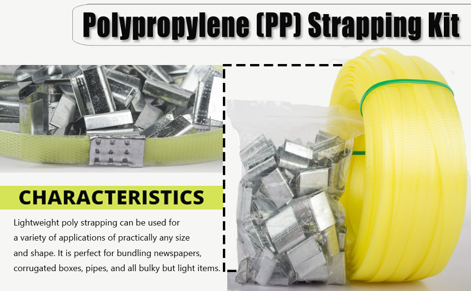 Banding Strap 13mm x 100 Metres with 100pcs Strapping Seals, Polypropylene Cord Strapping Kit ...