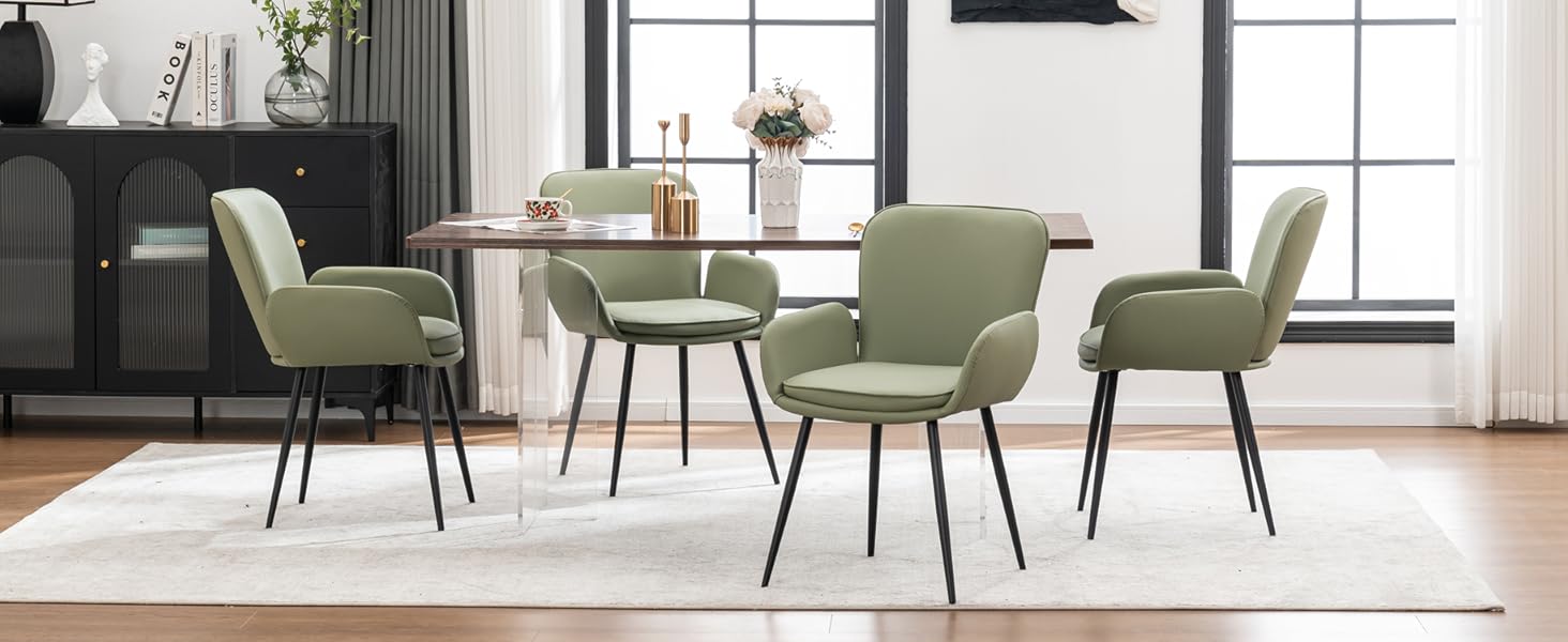 Amazon.com - VKNOW Dining Chairs Set of 4, Modern Leather Dining Room Chairs with Curved Back ...