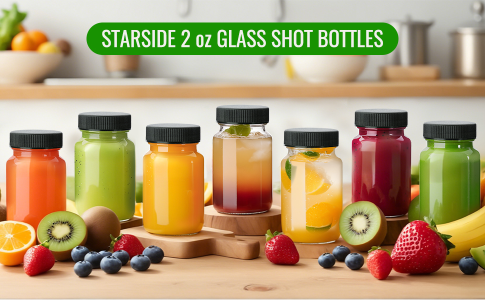 Amazon.com | STARSIDE 2 oz Glass Ginger Shots Bottle with Caps, 12 pack 60 ml Juice Shot Bottles ...