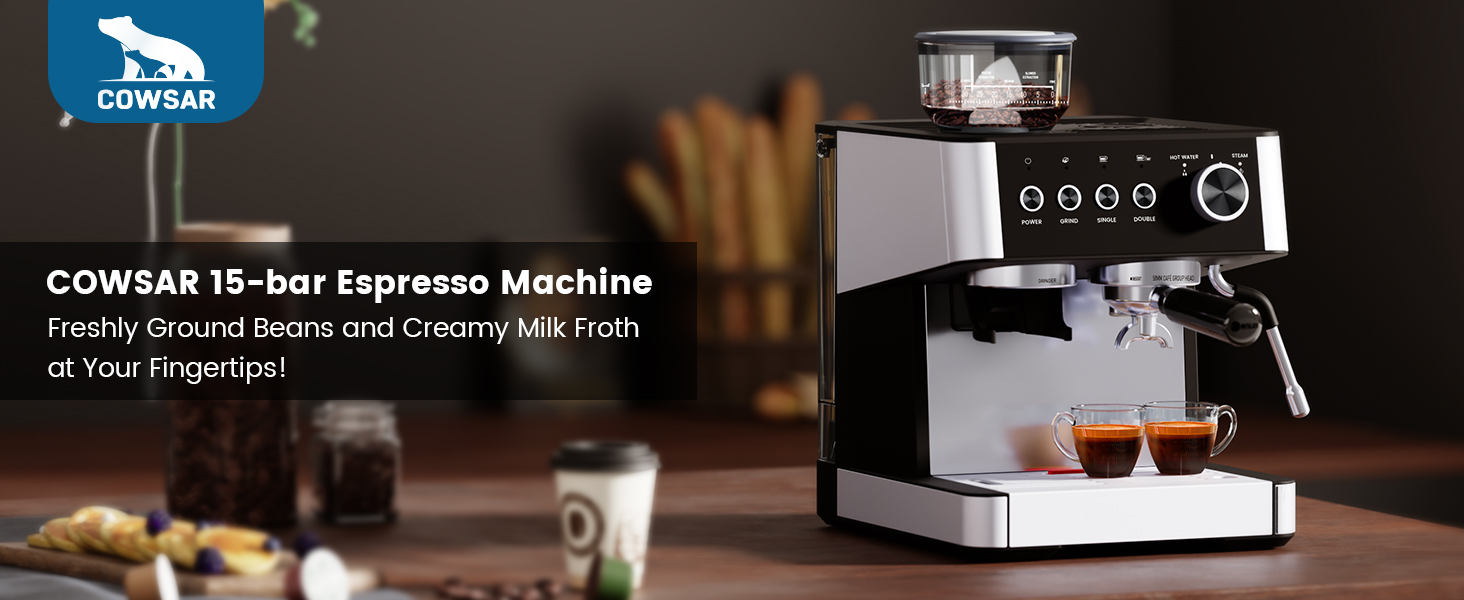 Amazon.com: COWSAR Espresso Machine 15 Bar, Semi-Automatic Espresso Maker with 30-Position ...