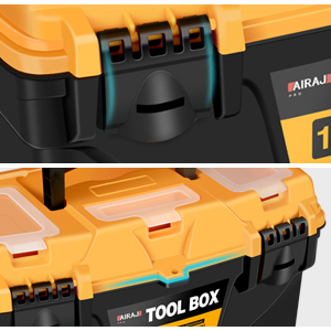 AIRAJ 15" Tool Box with Double Locking Buckle, Lightweight Plastic Tool Box with Removable Tray ...