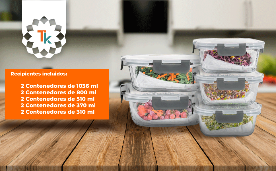 TANNYS KITCHEN Juego de recipientes de vidrio herméticos para ...