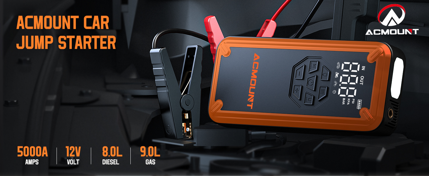 Amazon.com: Jump Starter with Air Compressor, Acmount 5000A Car Battery Jump Starter with 150PSI ...