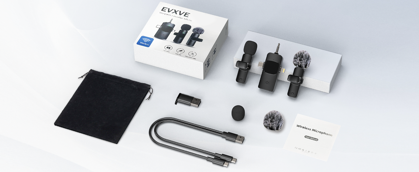 Amazon.com: EVXVE 4 in 1 Mini Microphones Wireless Lavalier Microphone for iPhone Android ...