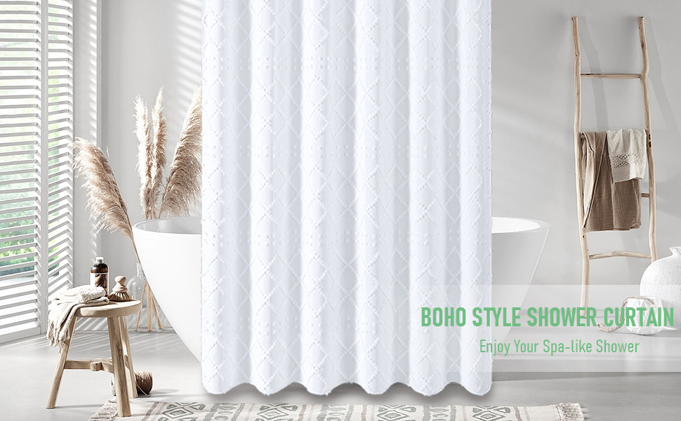 Amazon.com: Dynamene Extra Long Shower Curtains - 72 x 84 Inches Long Tufted Geometric Striped ...