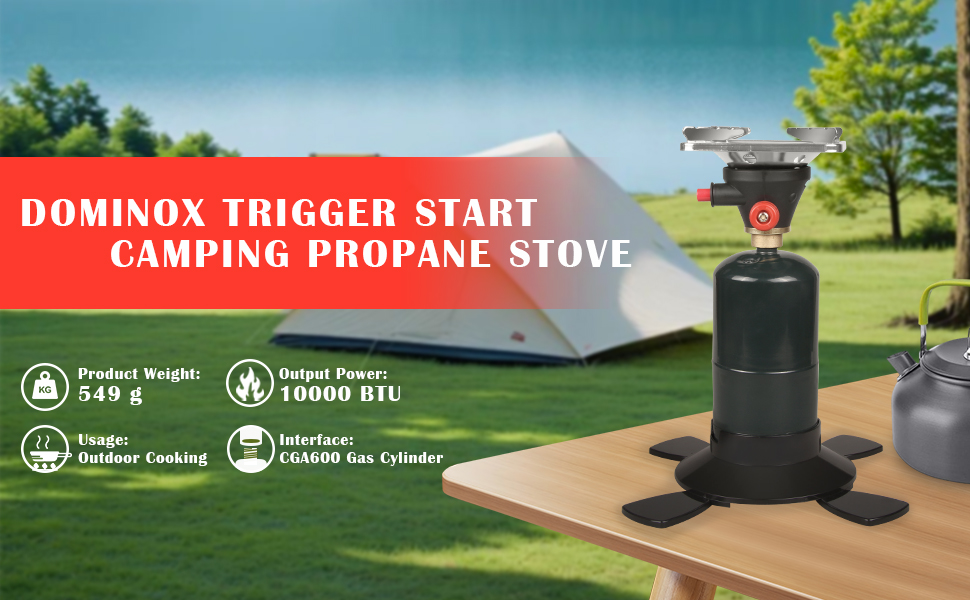 DOMINOX Portable Propane Camping Stove with Button Starter, 10,000 BTU Burner, Backpacking Stove ...