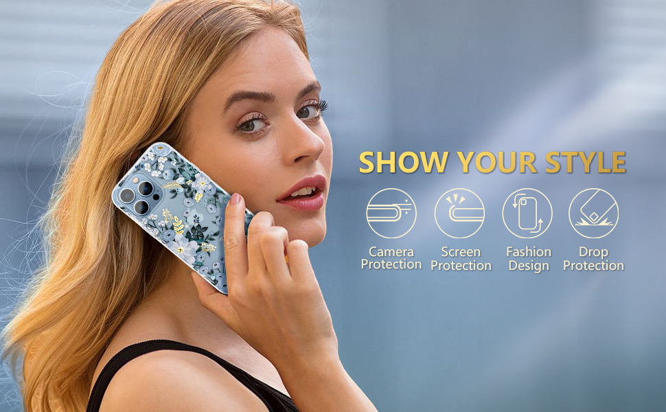 Amazon.com: Scorpify for iPhone 15 Pro Max Case Blue Nemophila Floral Design, Cute Clear Flower ...