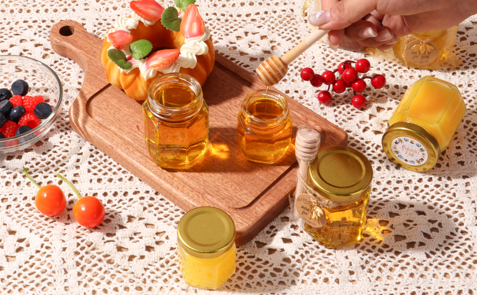Amazon.com: SZUAH 1.5 oz Mini Honey Jars with Dipper 30 Pack, Glass Hexagon Honey Jar for ...