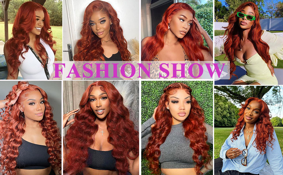 Amazon.com : GAIWAC Reddish Brown Lace Front Wigs Human Hair Body Wave 200% Density Pre Plucked ...