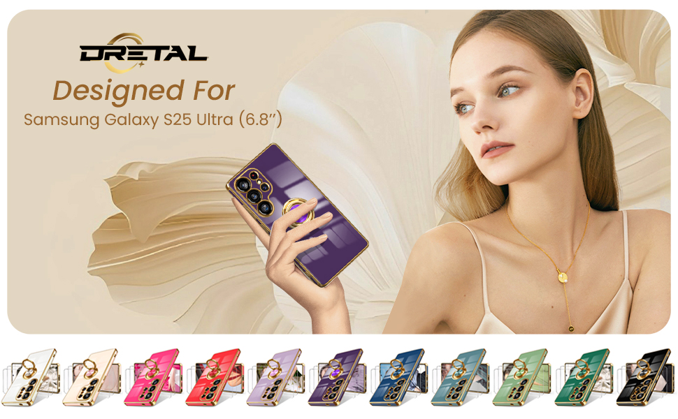 Amazon.com: Dretal for Samsung Galaxy S25 Ultra 5G Case, 2X Screen Protector, 360°Rotatable Ring ...